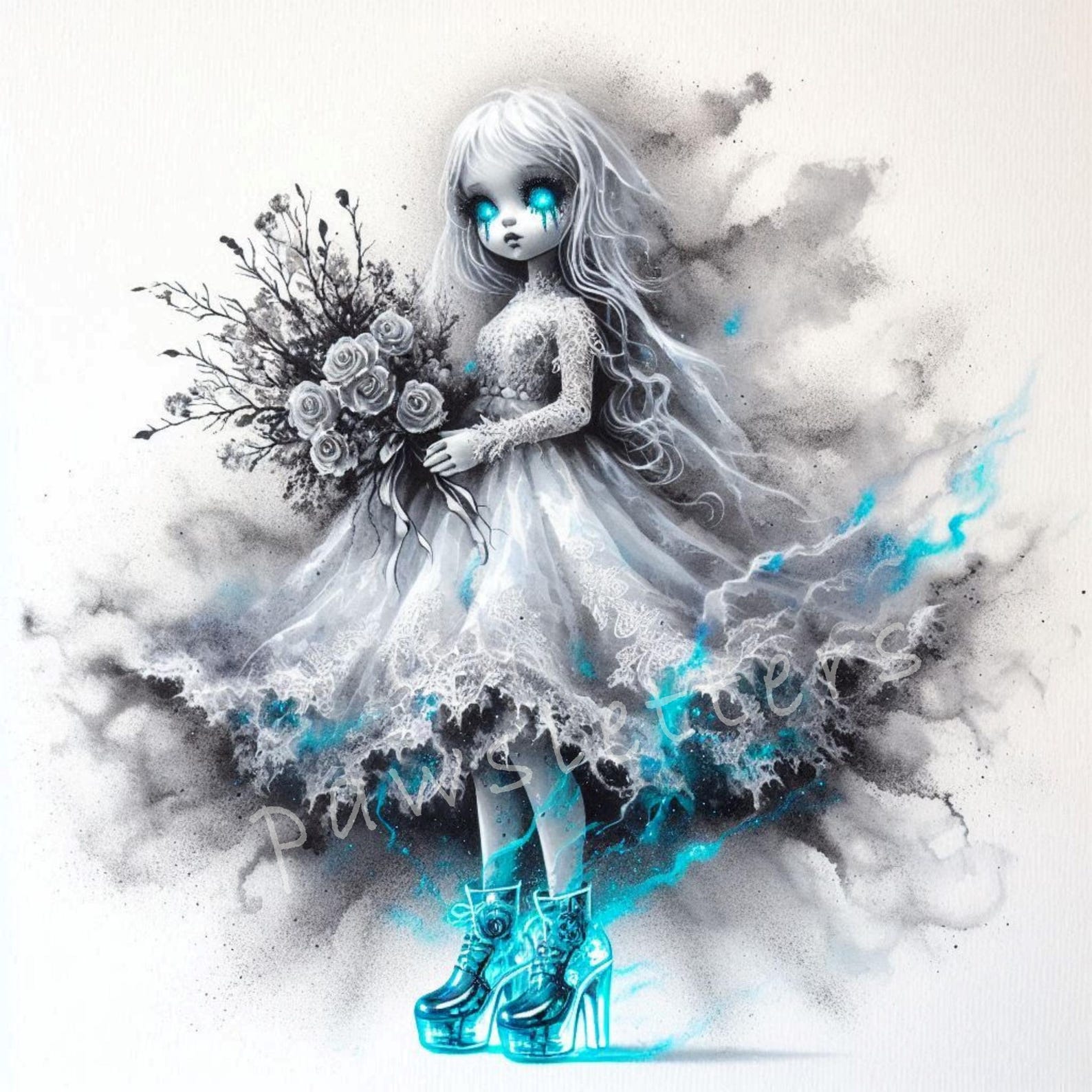 Ghost Bride Doll Clip Art 10 High Res Watercolor Jpgs for Junk Journal ...