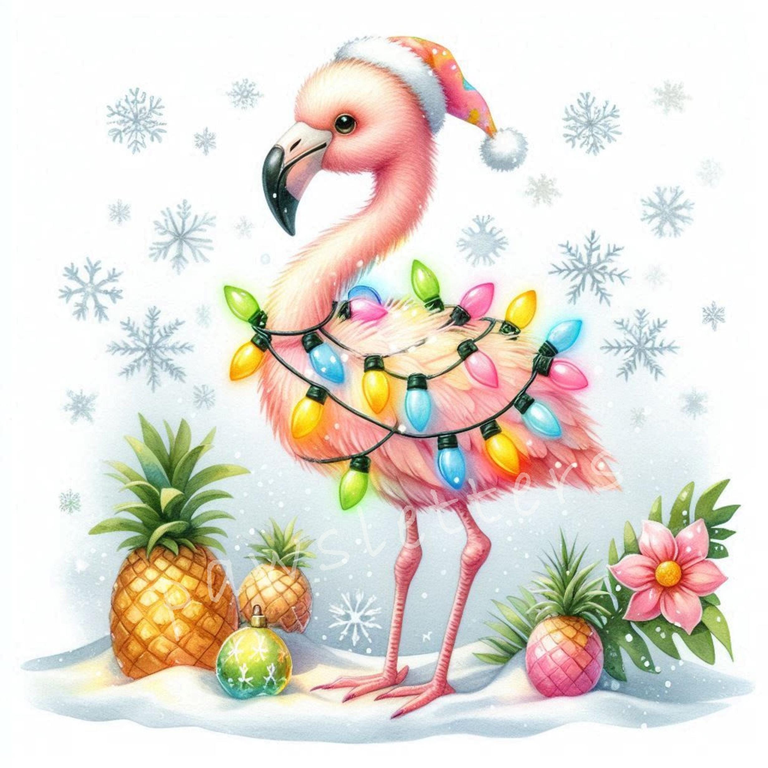 Tropical Christmas Flamingo Clipart, Watercolor Holiday 10 Jpgs ...