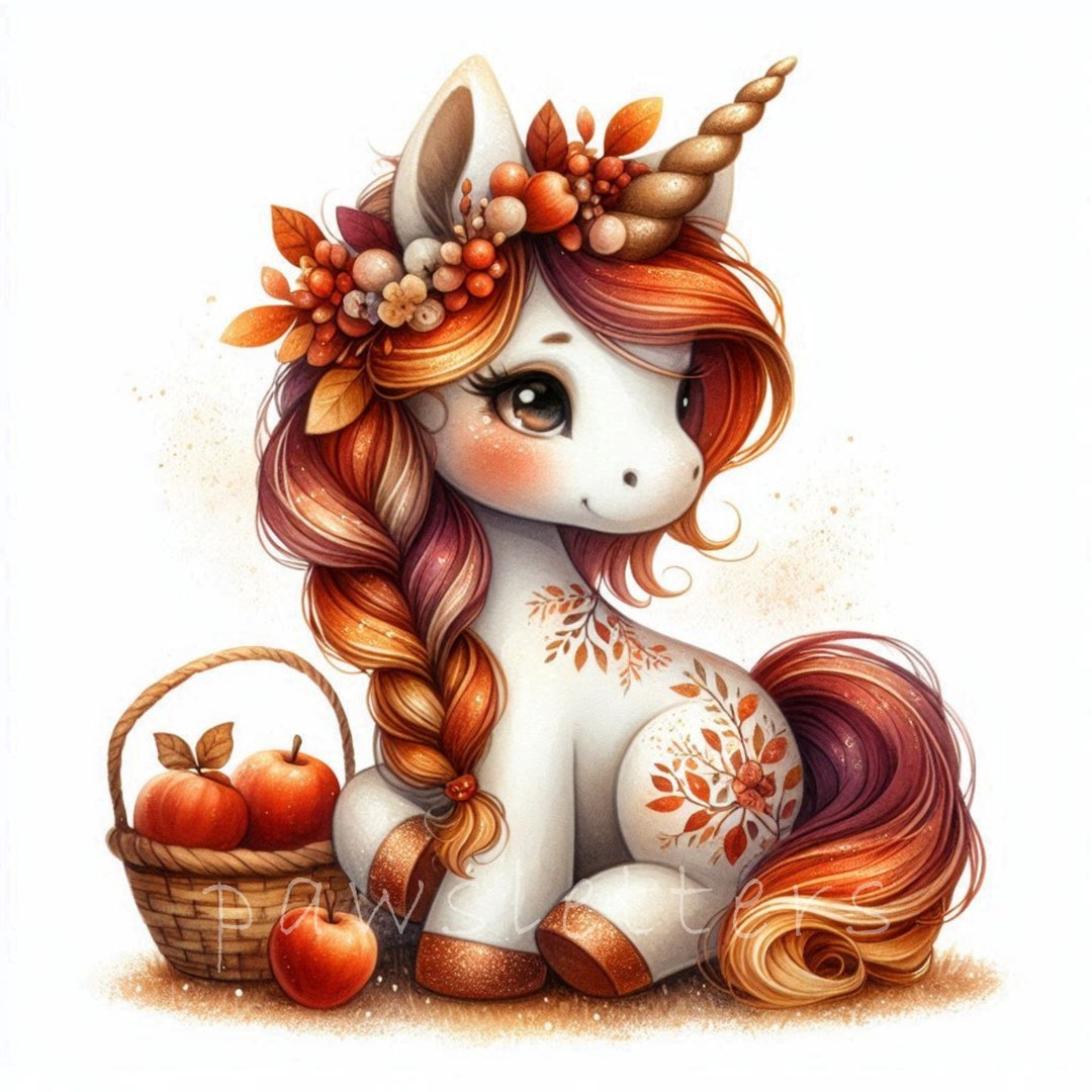 Hello Autumn Harvest Unicorn Clipart | Set of 10 | High Quality 300 DPI ...