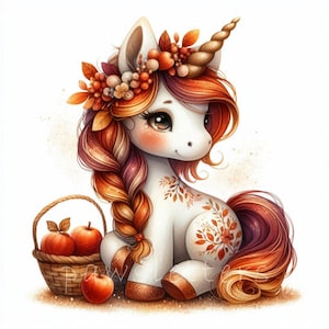 Hello Autumn Harvest Unicorn Clipart | Set of 10 | High Quality 300 DPI ...
