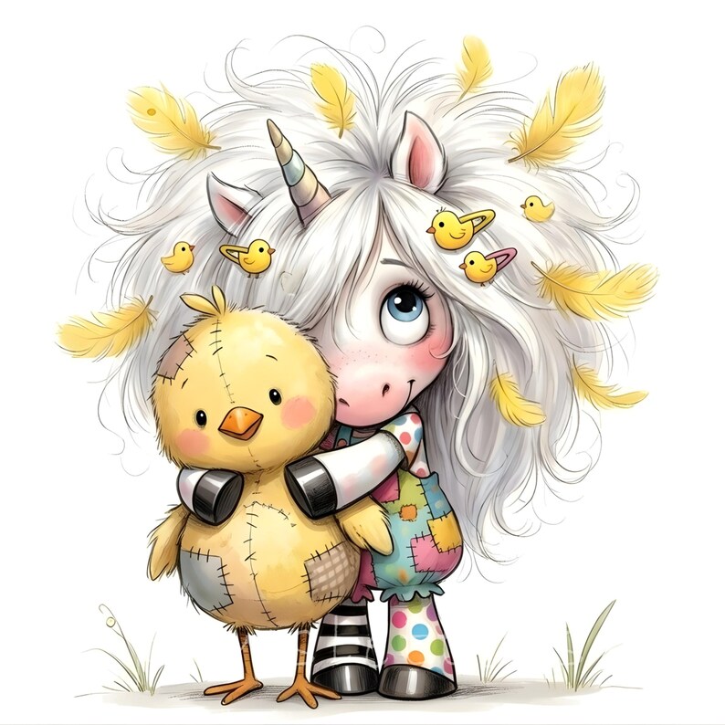 Quirky Chick Unicorn Clipart , 10 Hi Res Jpgs - Digital Download Funny ...
