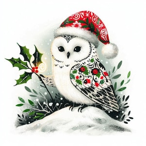 Merry Owl in a Santa Hat Clipart | Set of 10 | High Quality 300 DPI ...