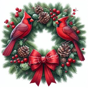 Christmas Wreath With Cardinals Clipart 10 High Res Watercolor Jpgs ...