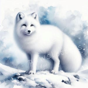 Wintery Arctic Fox Clipart 10 High Res Watercolor Jpgs for Junk Journal ...