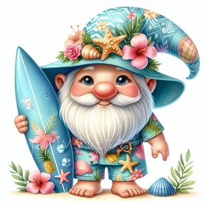 Summer Surfer Gnome | Set of 10 | High Quality 300 DPI Jpegs | Tropical ...