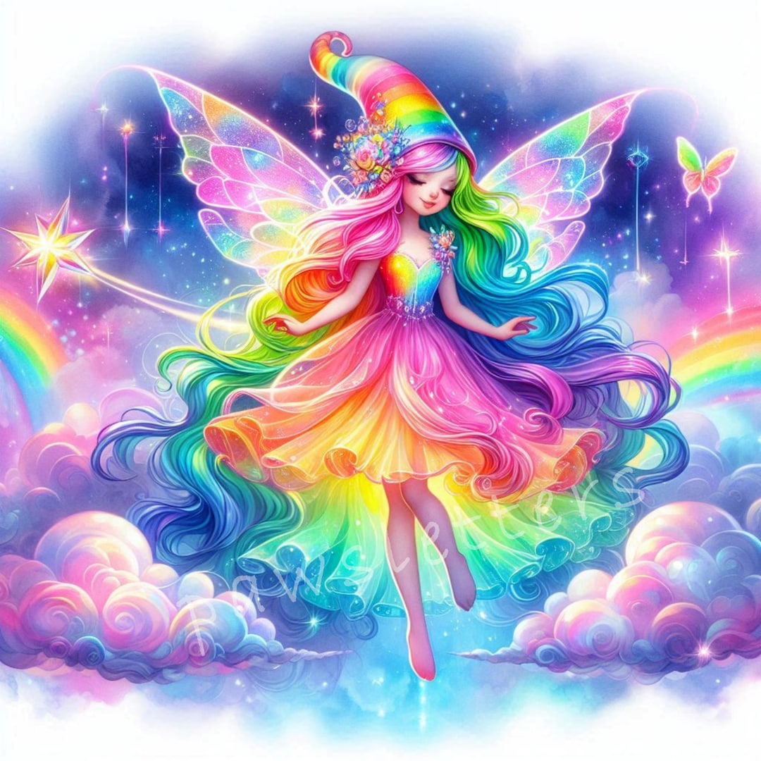Rainbow Fairy Gnomes Clipart 10 High Res Watercolor Jpgs Rainbow Fairy Clipart, Enchanting Fairy ...