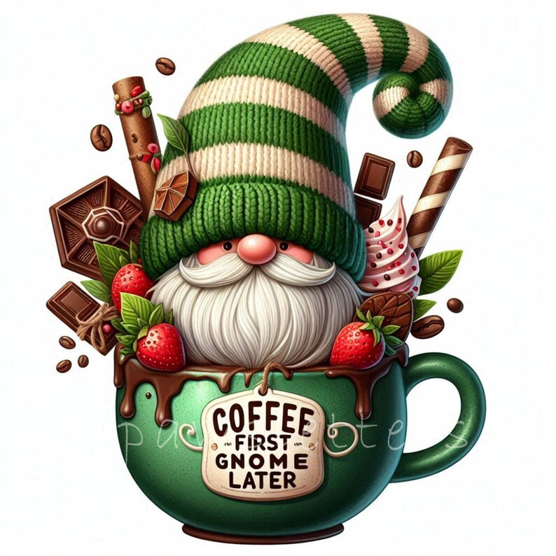 Watercolor Coffee Lover Gnome Clipart | Set of 10 | High Quality 300 ...