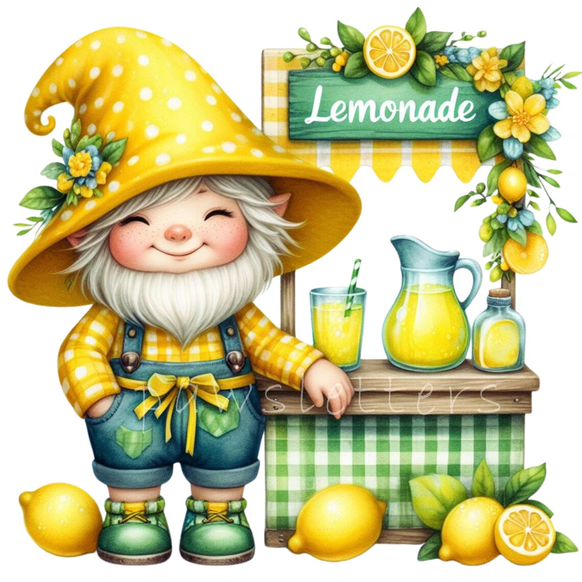Summer Gnome Bundle Clipart, 13 PNG Gnomes and Lemon Stand Watercolor ...