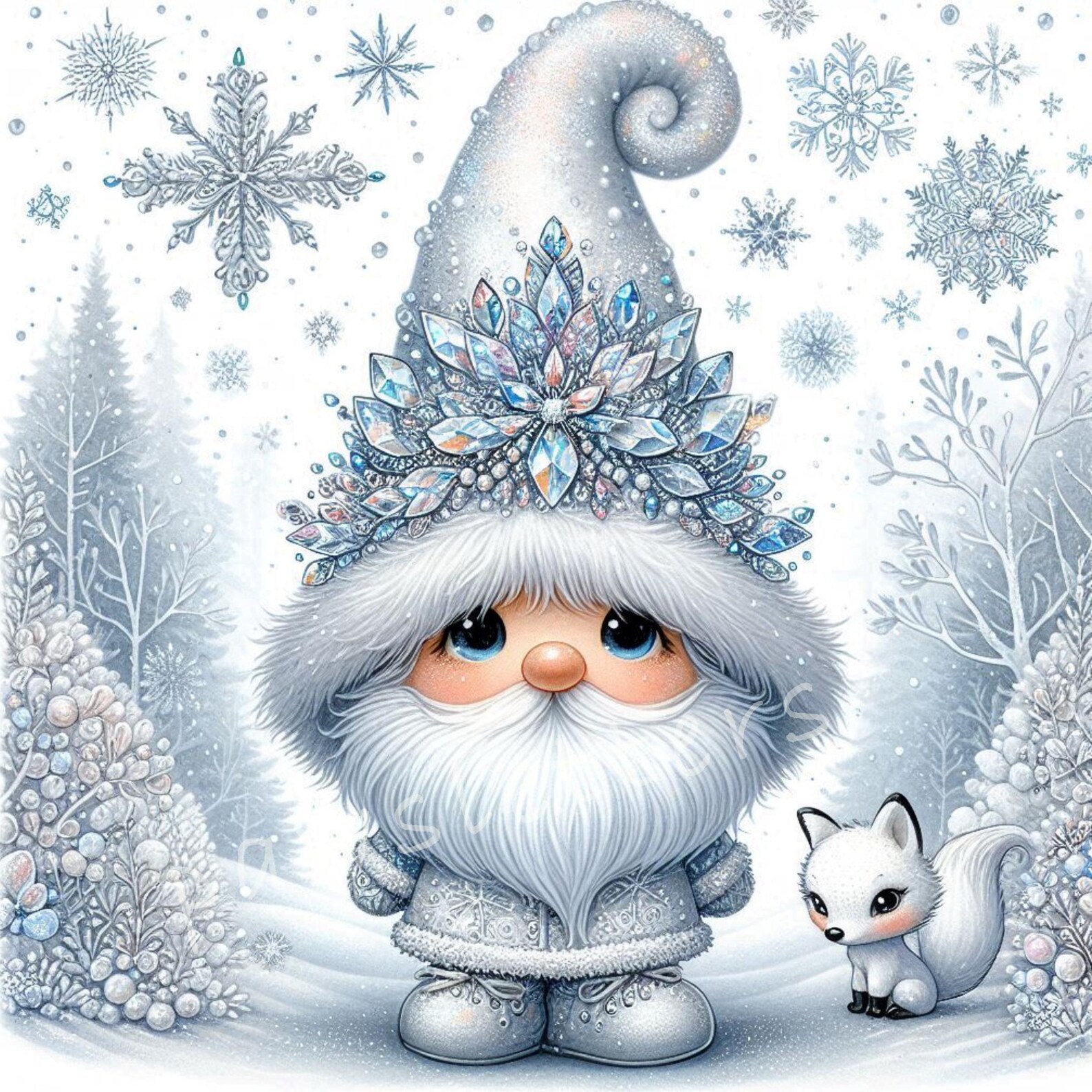 Crystal Snowflake Gnomes Clipart 10 High Res Watercolor Jpgs Holiday ...