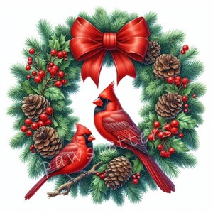 Christmas Wreath With Cardinals Clipart 10 High Res Watercolor Jpgs ...