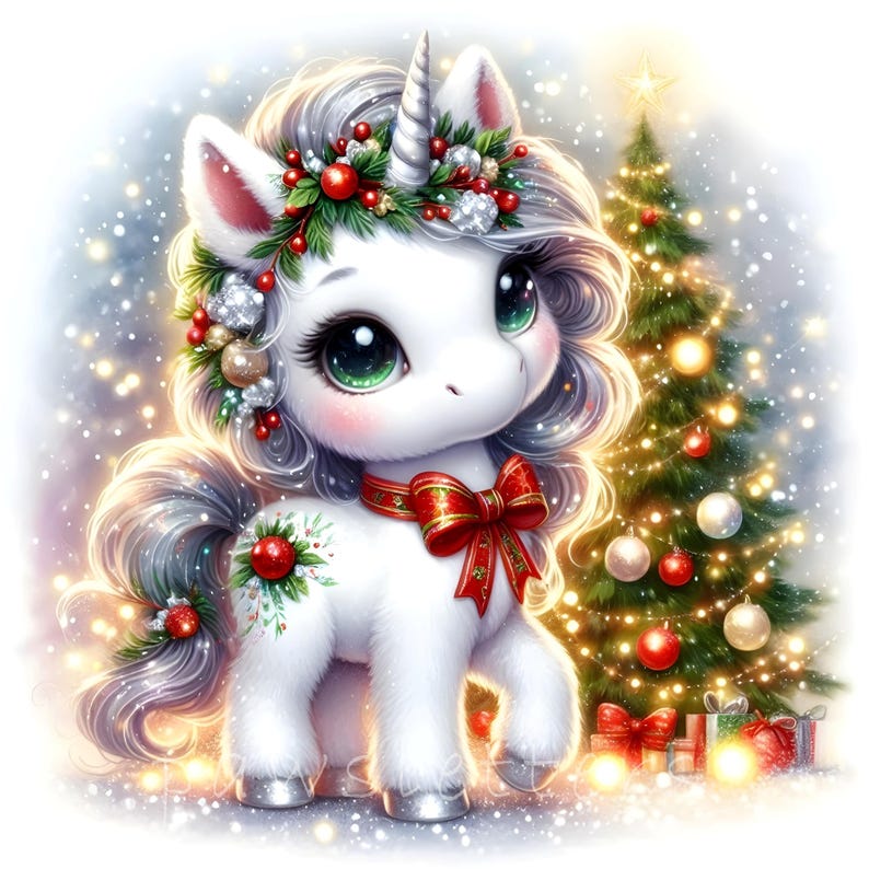 Festive Christmas Unicorn Clipart | Set of 10 | High Quality 300 DPI ...