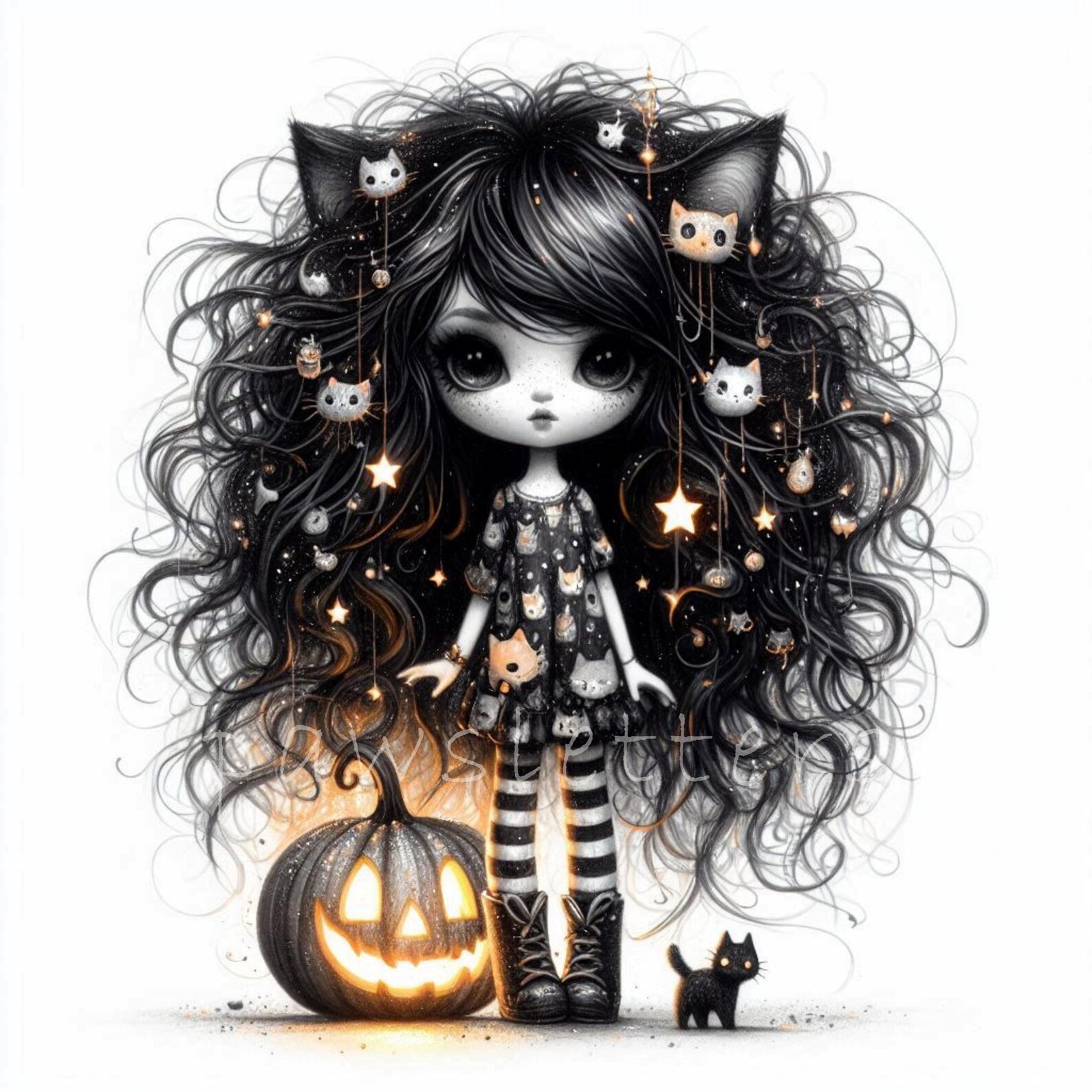 Quirky Girl Halloween Clipart | Set of 10 | High Quality 300 DPI Jpegs ...