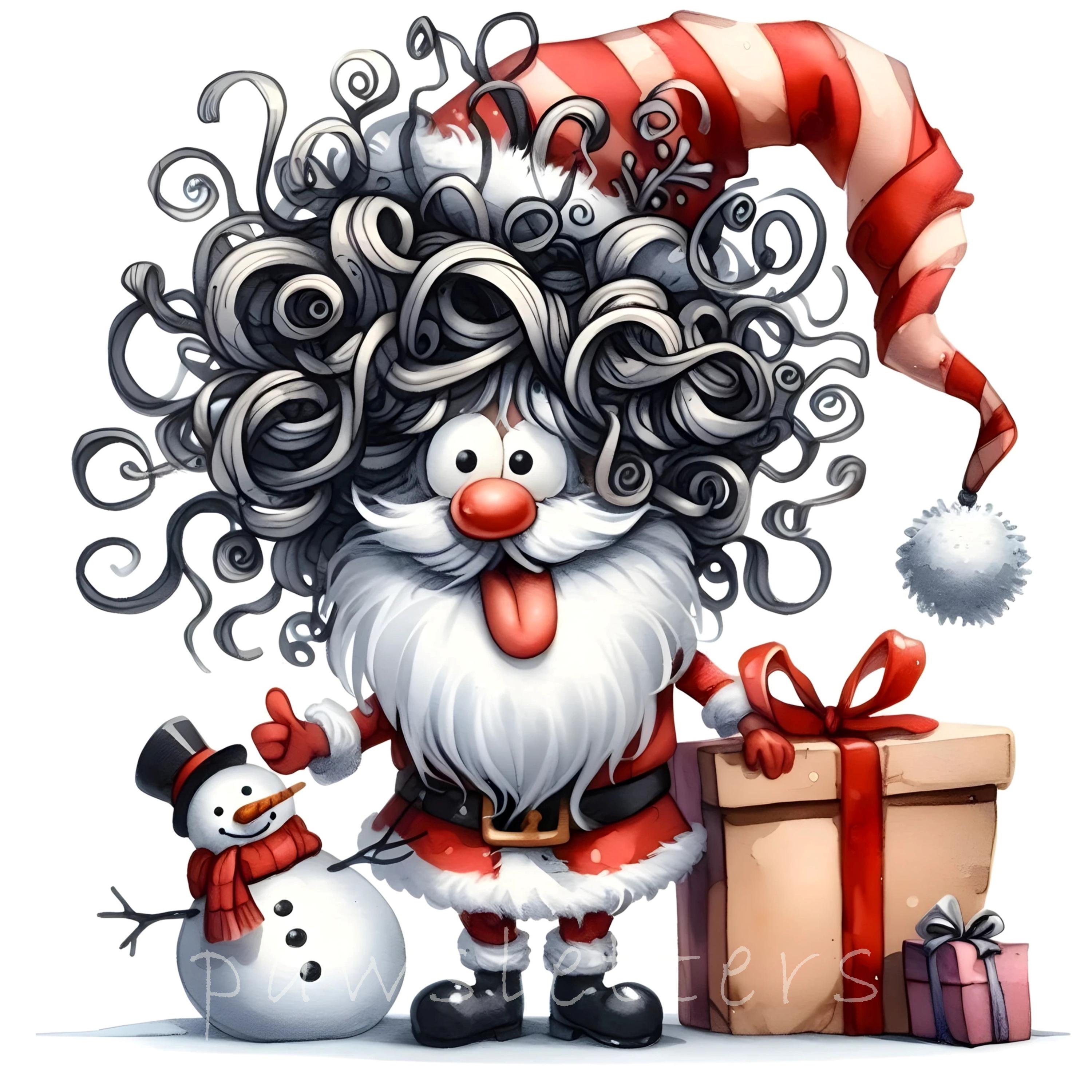 10 Whimsical Santa and Snowman Clipart, Quirky Christmas Clipart, JPG ...