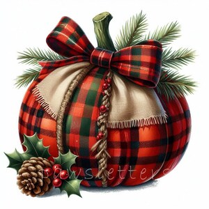 Plaid Pumpkin and Pinecones Clipart | Set of 10 | High Quality 300 DPI ...