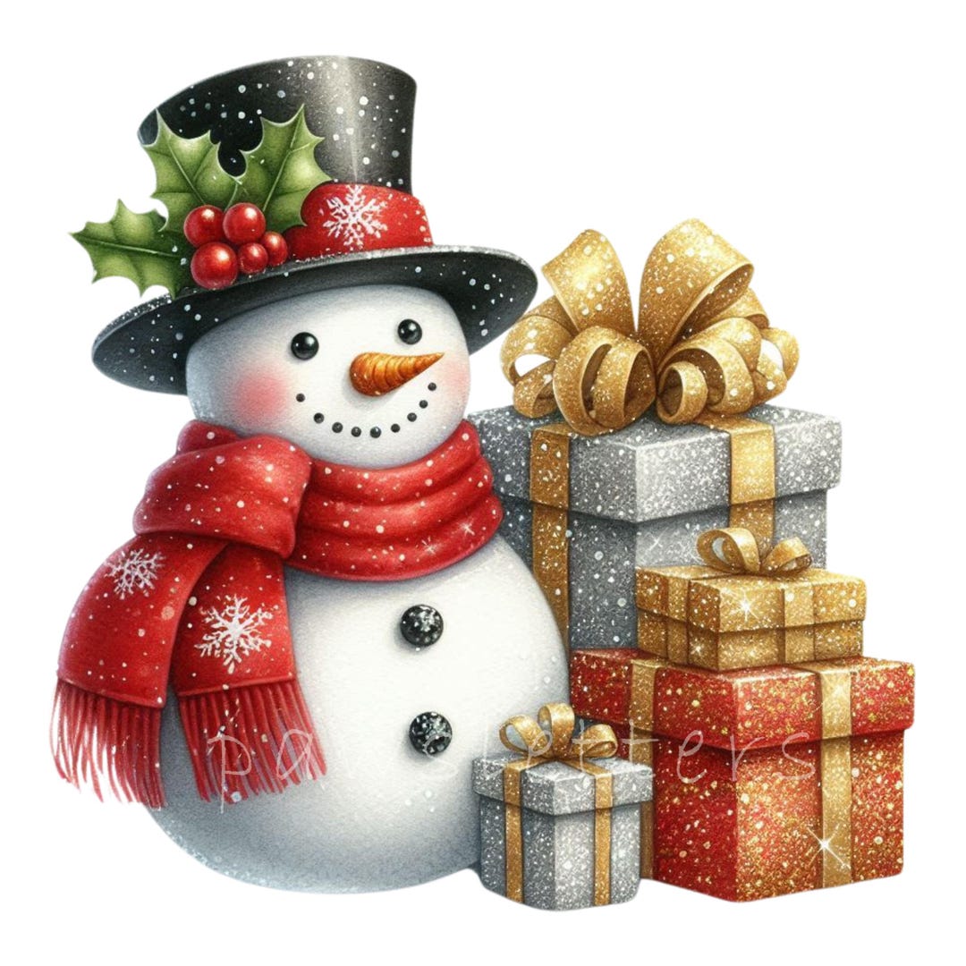 Jolly Snowman With Gifts Clip Art, Set of 10 Pngs for Junk Journal ...