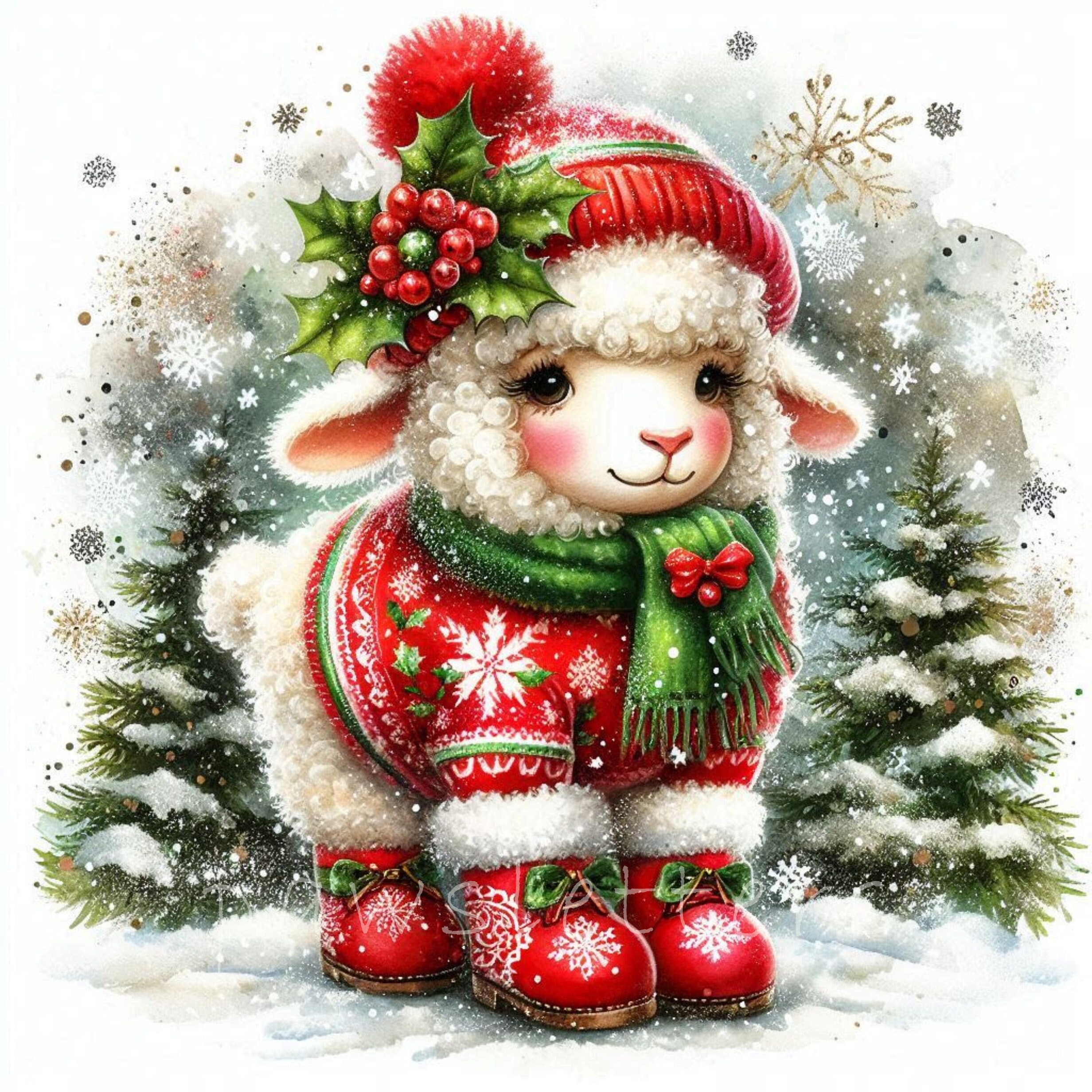 Christmas Sheep Clipart Set of 10 High Quality 300 DPI Jpegs Digital ...