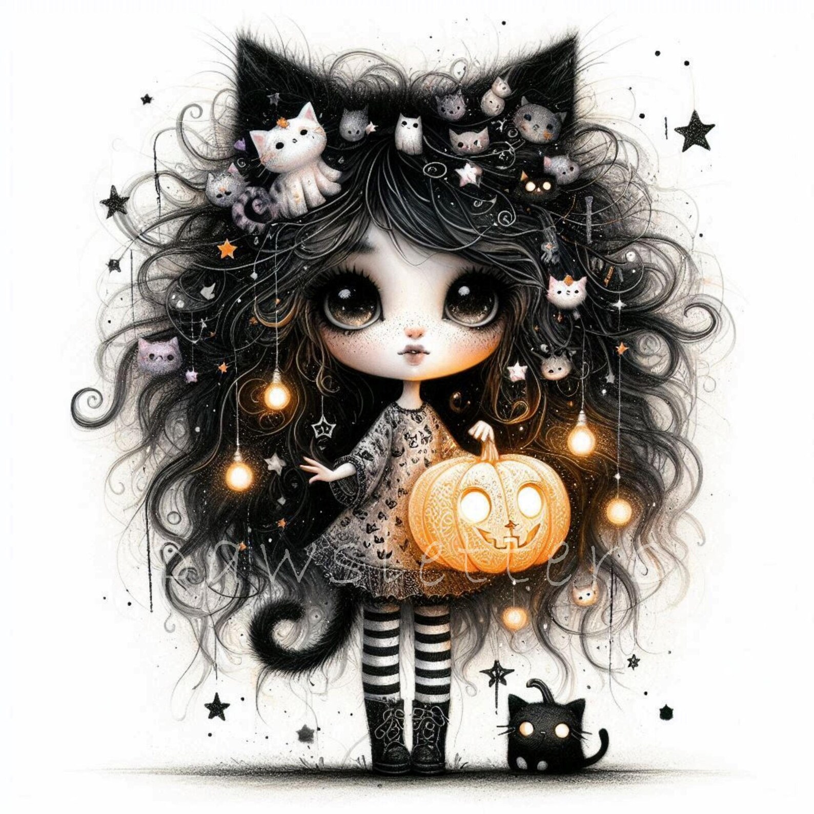 Quirky Girl Halloween Clipart | Set of 10 | High Quality 300 DPI Jpegs ...