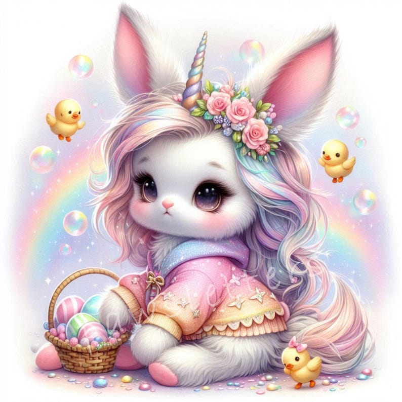 Bunny Unicorn Clipart, 10 Cute Animal JPG, High Quality 300 DPI, Easter ...