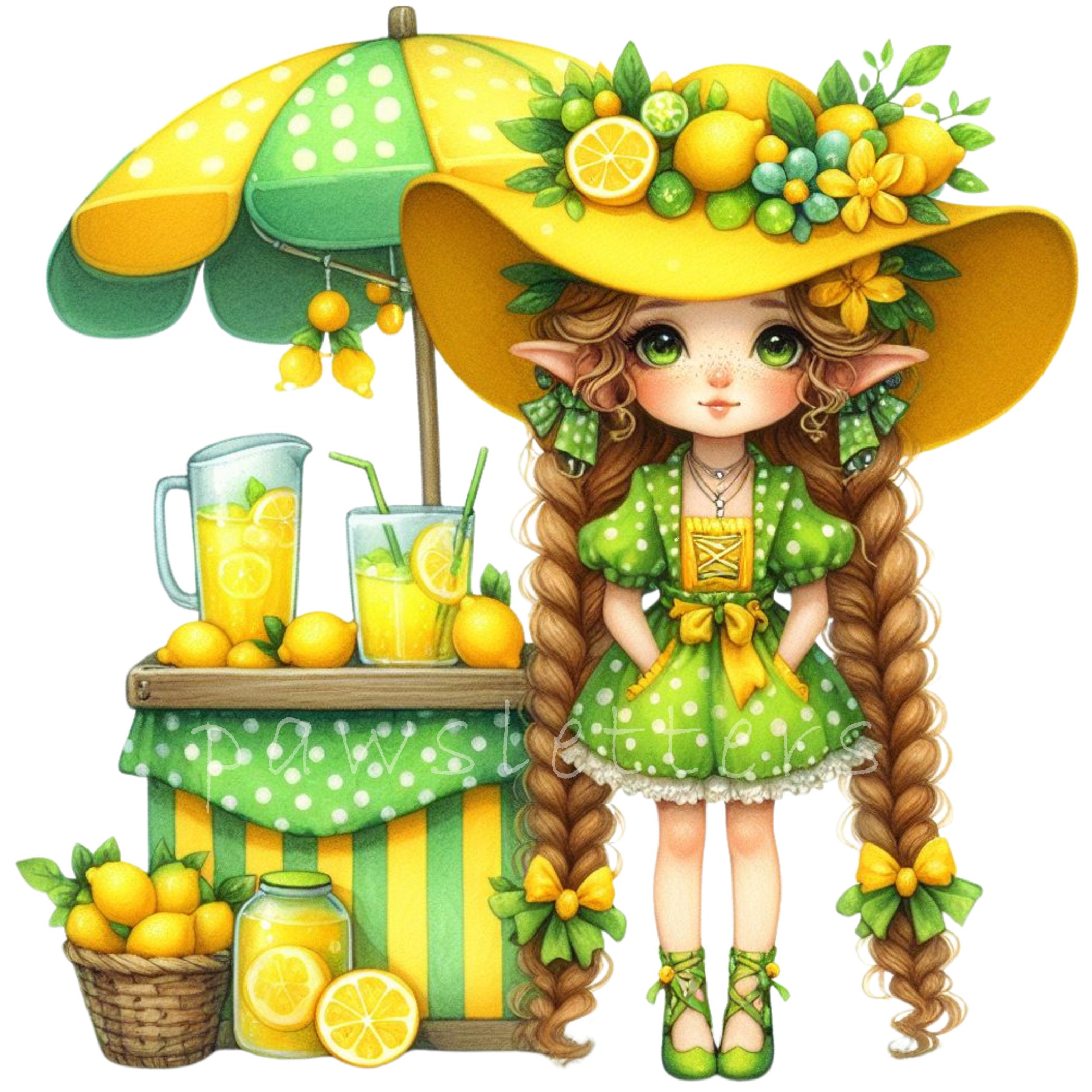 Summer Elves Bundle Clipart, Girl Clipart, 12 PNG Lemon Elf Watercolor ...