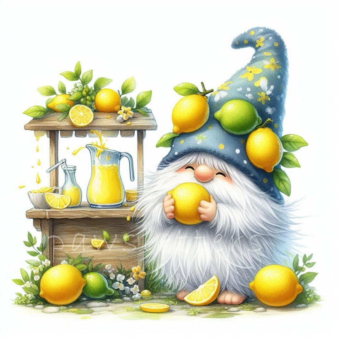 Watercolor Lemon Gnome Clipart, 10 High Quality Jpgs, Summer Lemon ...