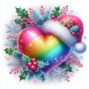 Winter Christmas Rainbow Hearts Clipart | Set of 10 | High Quality 300 ...