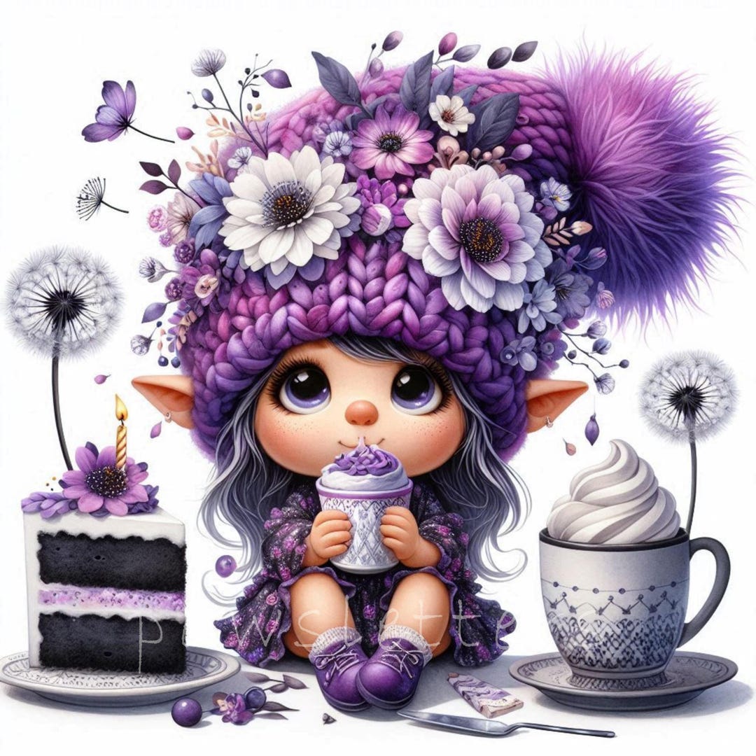 Purple Velvet Birthday Party Gnome | Set of 10 | High Quality 300 DPI ...