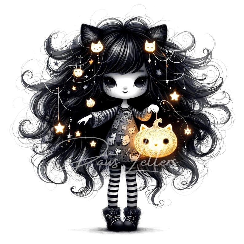 Midnight Cat Enchantress Clipart | Set of 10 High Quality 300 DPI Jpegs ...