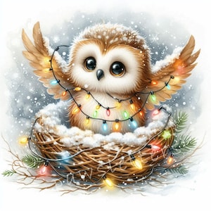 Christmas Owl Clipart 10 High Res Watercolor Jpgs Cute Winter Animals ...