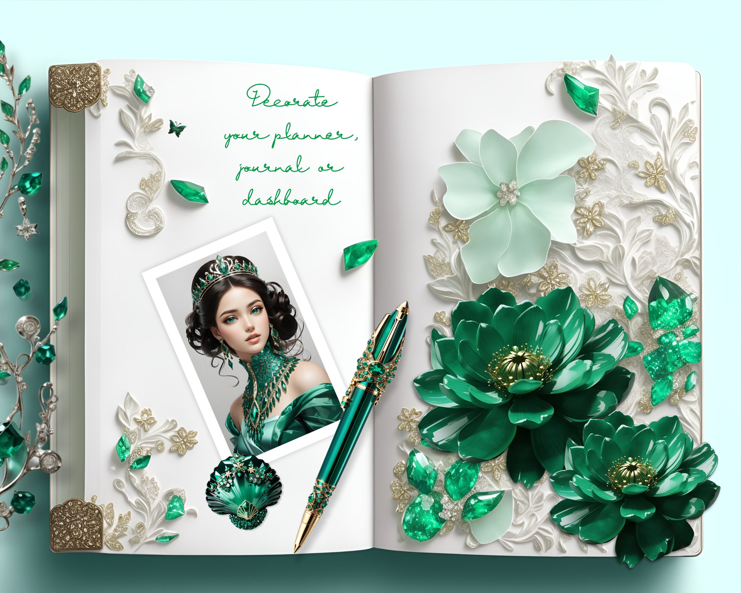 Regal Emerald Green Digital Stickers for Digital Planner, Emerald Green ...