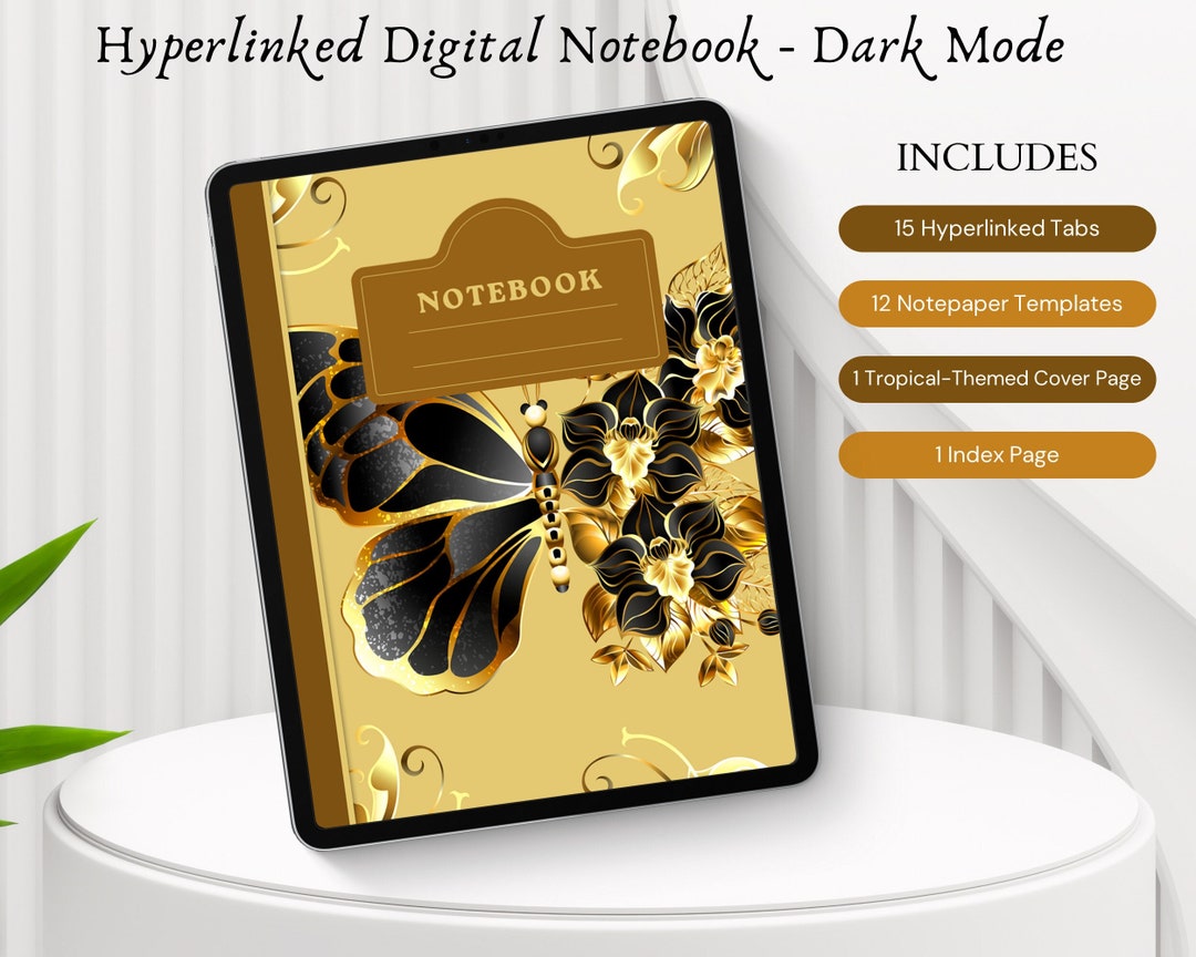 Butterfly Digital Notebook, Dark Mode Digital Notebook, Digital ...