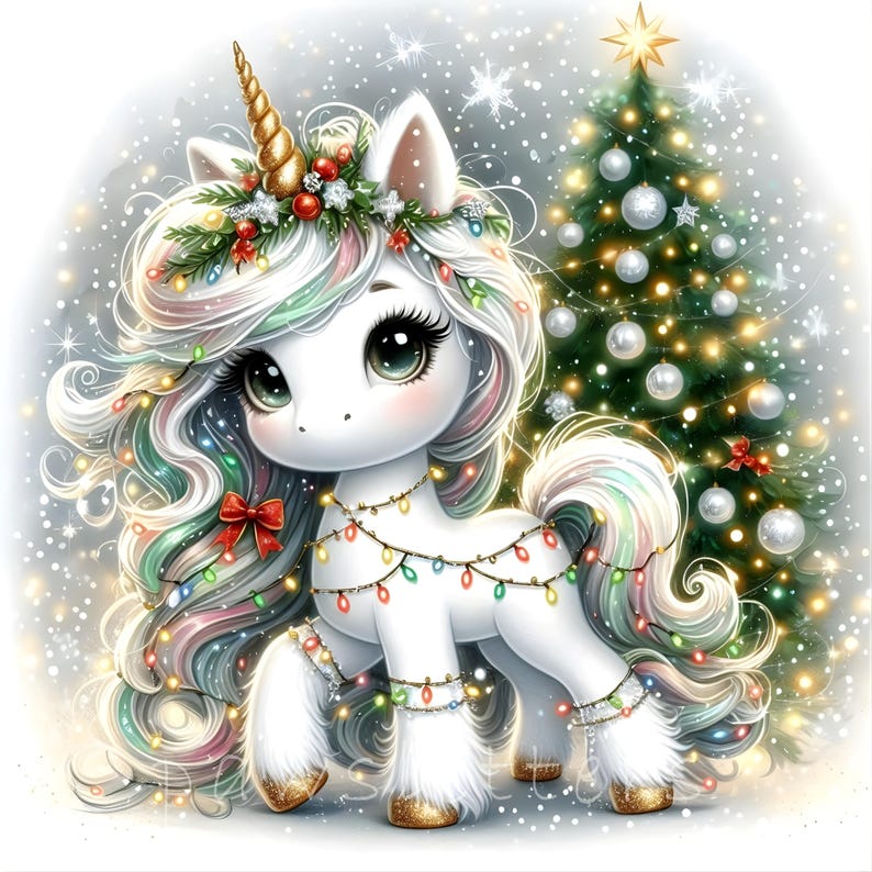Festive Christmas Unicorn Clipart | Set of 10 | High Quality 300 DPI ...