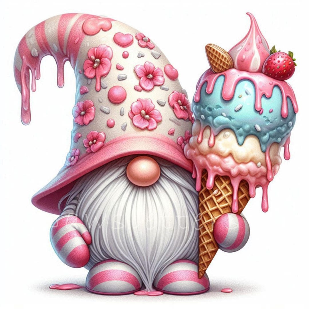 Ice Cream Gnome Clipart, 10 High Quality Jpgs, Watercolor Summer Gnome ...