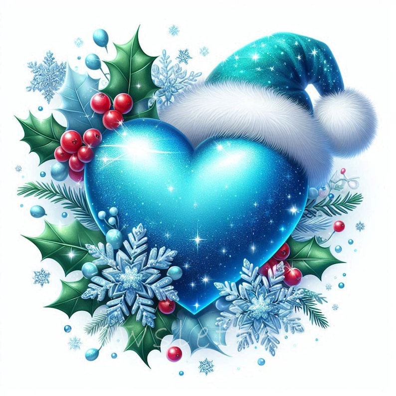 Winter Christmas Blue Hearts Clipart | Set of 10 | High Quality 300 DPI ...