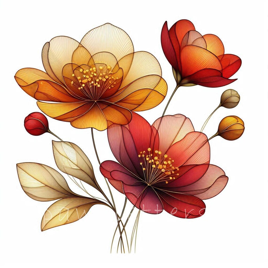 Autumn Splendor Abstract Flowers Clipart Set of 10 High Quality 300 DPI ...