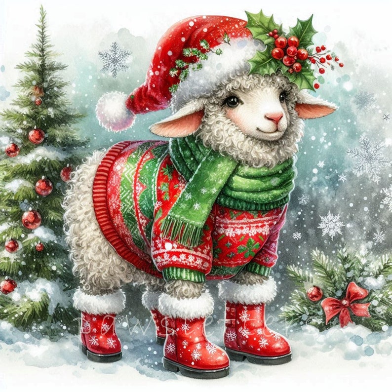 Christmas Sheep Clipart Set of 10 High Quality 300 DPI Jpegs Digital ...