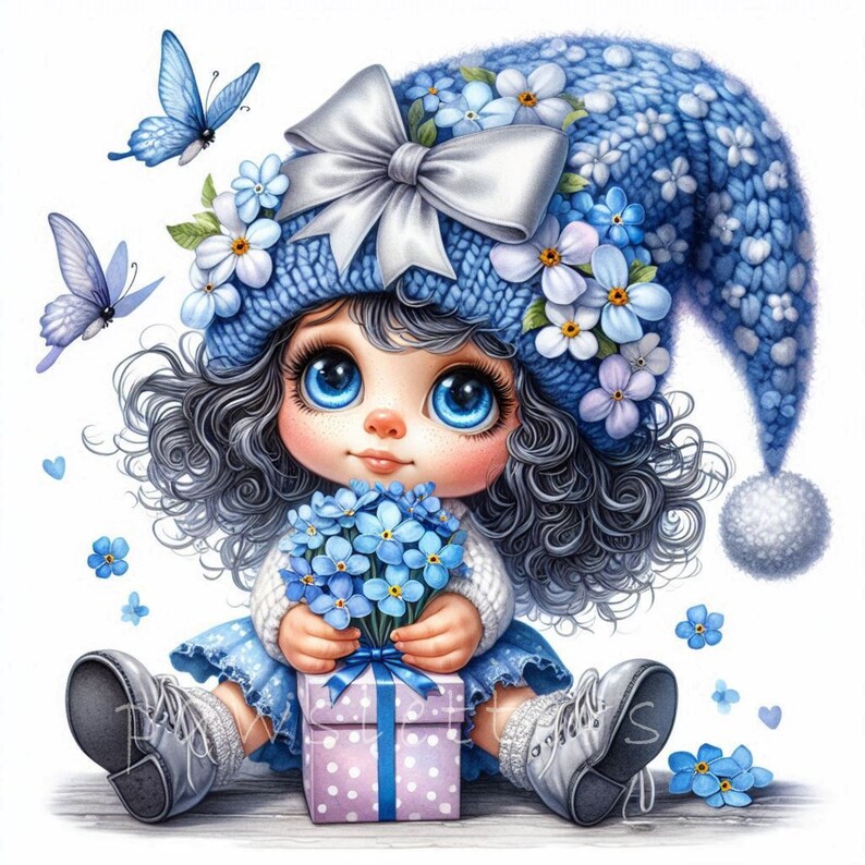 Forget Me Not Gnome Clipart Set of 10 High Quality 300 DPI Jpegs Cute ...