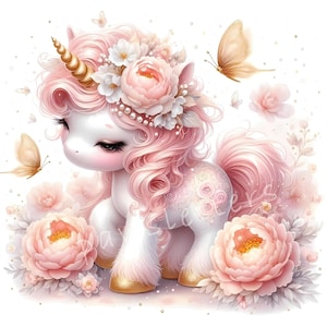 Peony Princess Unicorn Clipart Bundle 10 High Res Jpgs, Watercolor ...