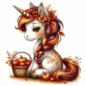 Hello Autumn Harvest Unicorn Clipart | Set of 10 | High Quality 300 DPI ...