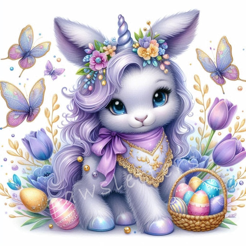Bunny Unicorn Clipart, 10 Cute Animal JPG, High Quality 300 DPI, Easter ...