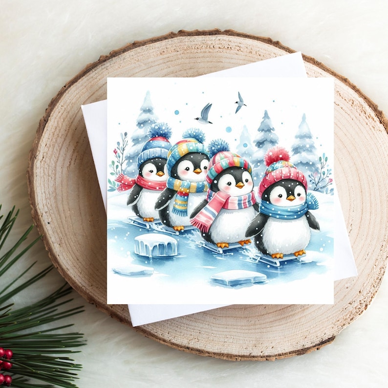 Ice Skating Penguins Clipart 10 High Res Watercolor Jpgs for Junk ...