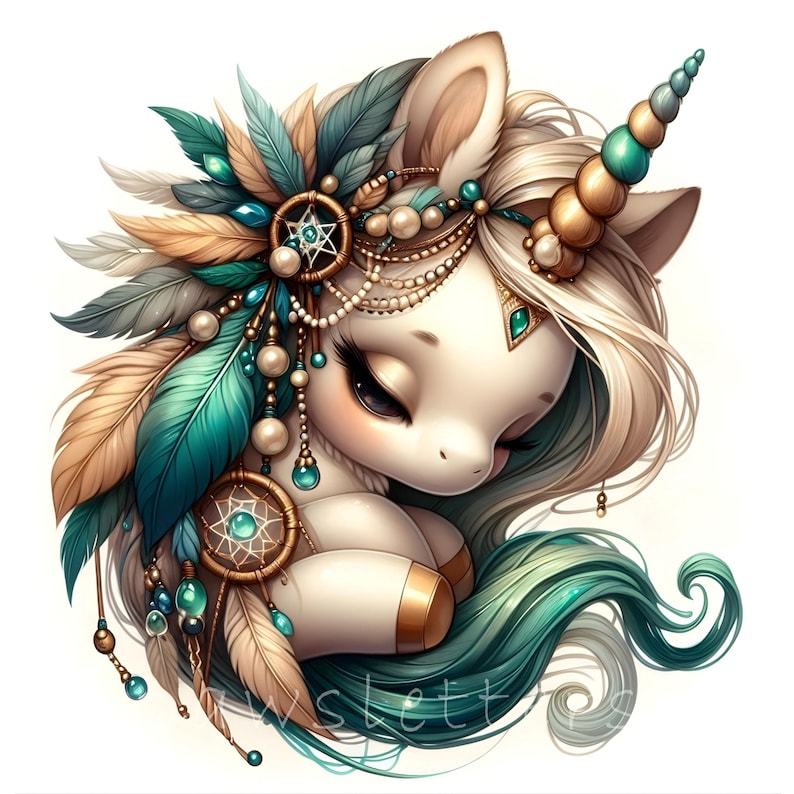 16 Magical Pony with Charms & Feathers Clipart: Nursery Scrapbooking ...