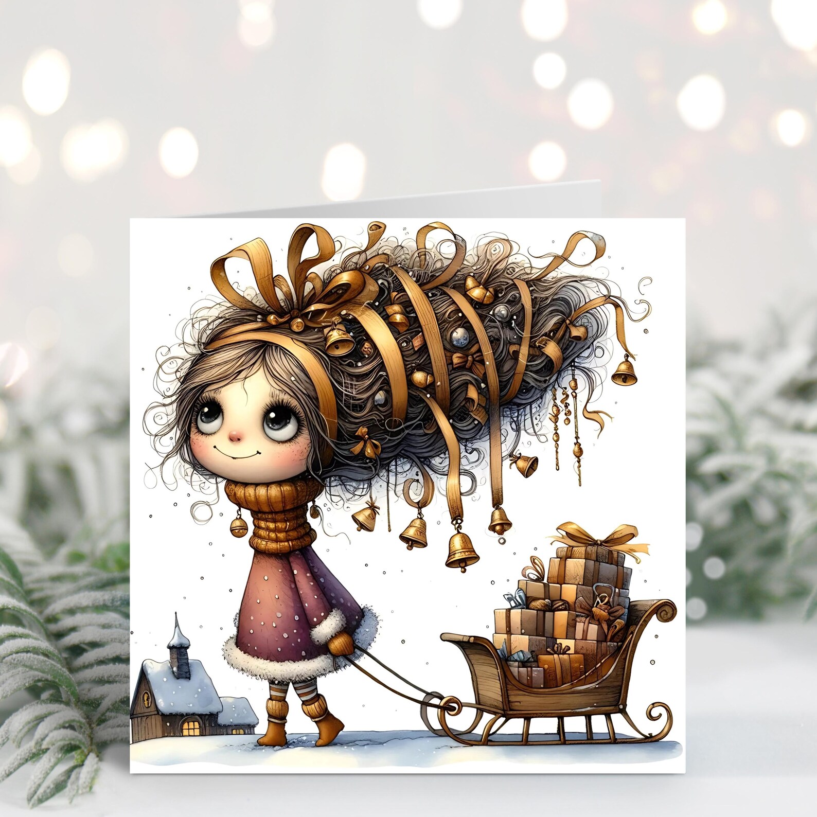 Quirky Christmas Bell Art 10 High Res Watercolor Jpgs Junk Journaling ...