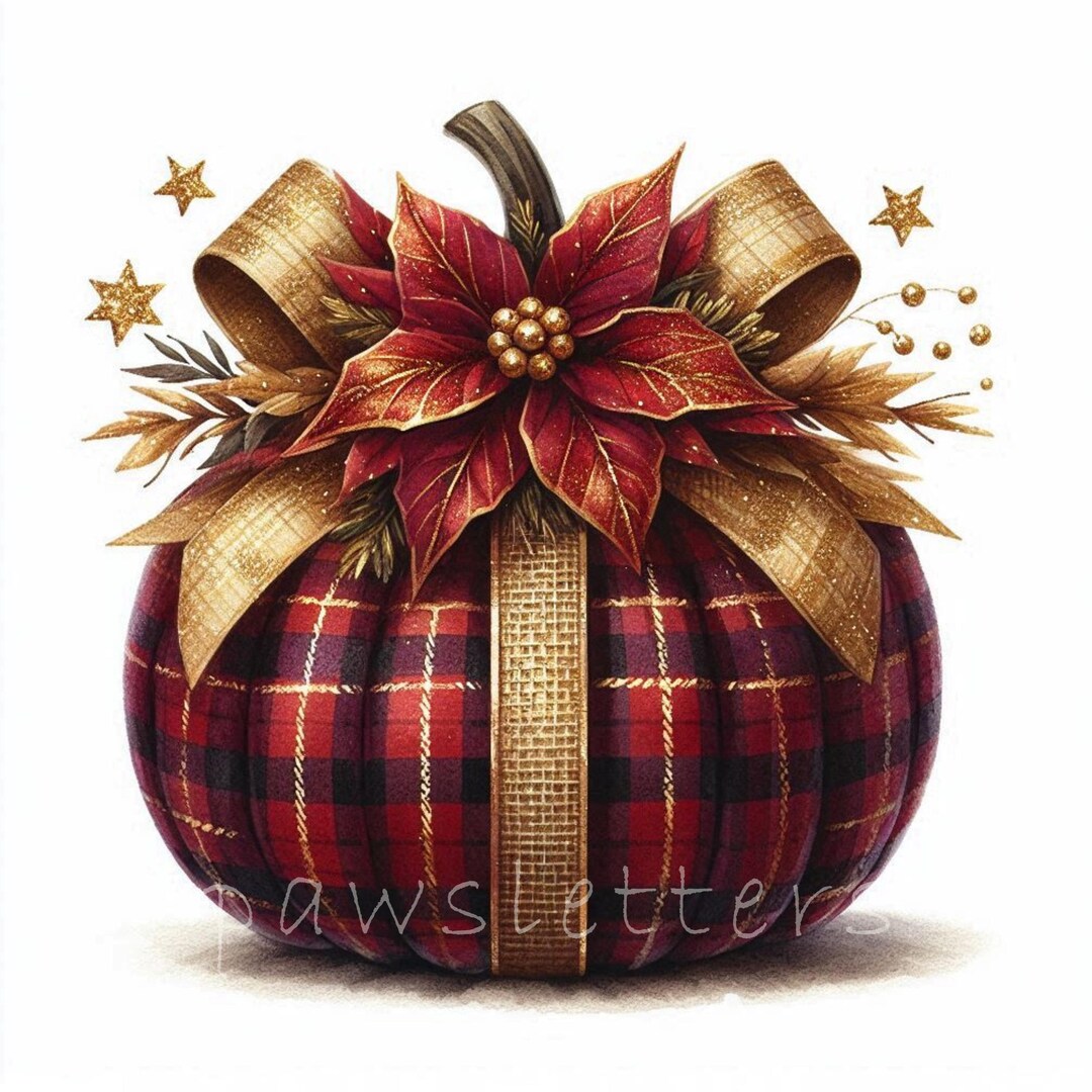 Plaid Pumpkin and Poinsettias Clipart | Set of 10 | High Quality 300 ...