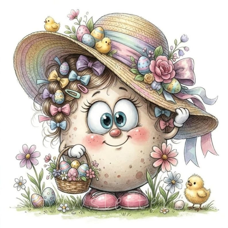 Funny Easter Egg Clipart: Whimsical Watercolor Egg Cute Spring Kids ...
