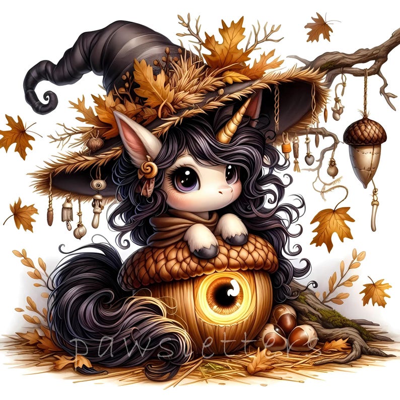 Magical Acorn Witch Unicorn Clipart | 10 High Res Autumn Fantasy Jpgs ...