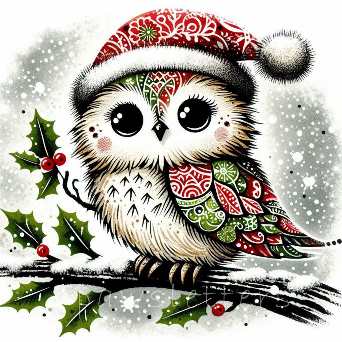 Merry Owl in a Santa Hat Clipart | Set of 10 | High Quality 300 DPI ...