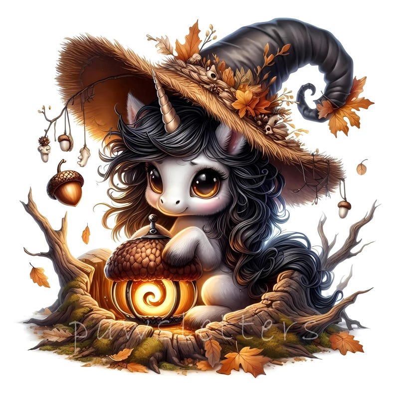 Magical Acorn Witch Unicorn Clipart | 10 High Res Autumn Fantasy Jpgs ...