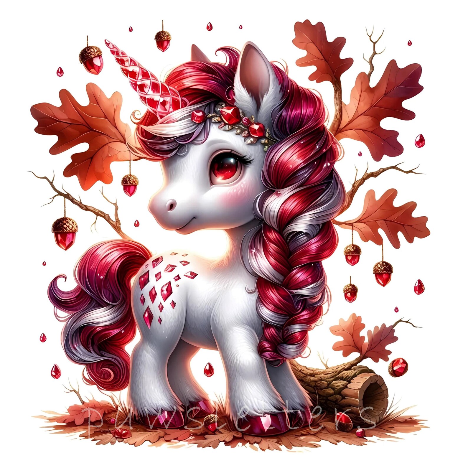Ruby Acorn Unicorn Clipart | 10 Watercolor Fall Acorn Jpegs | Autumn ...