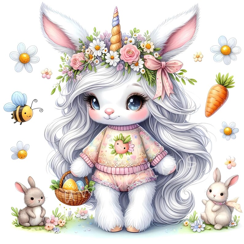 Bunny Unicorn Clipart, 10 Cute Animal JPG, High Quality 300 DPI, Easter ...