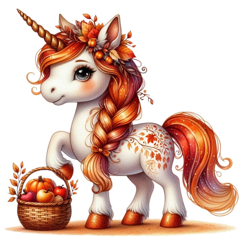 Hello Autumn Harvest Unicorn Clipart | Set of 10 Pngs | Baby Unicorn ...